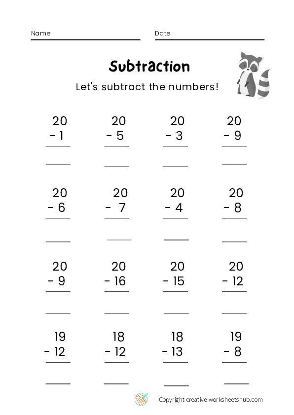 Grade 1 Subtraction Worksheets - creativeworksheetshub