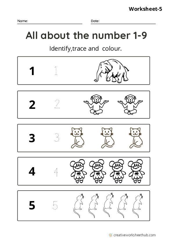 Numbers 1 to 9 Worksheets for Kindergarten – creativeworksheetshub