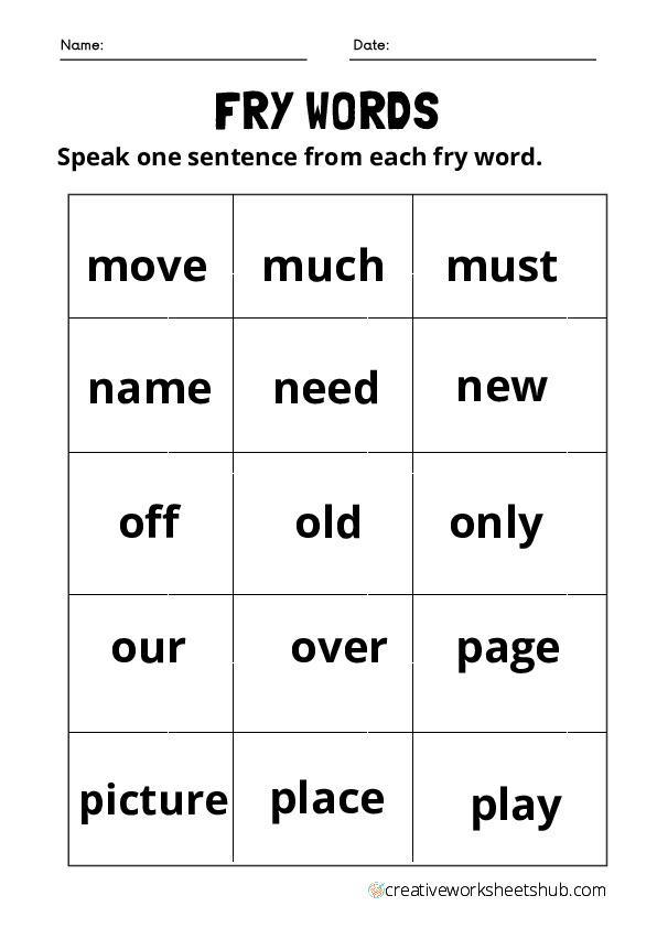 Fry Words worksheets Part 2 - creativeworksheetshub