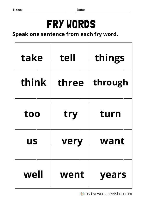 Fry Words worksheets Part 2 – creativeworksheetshub