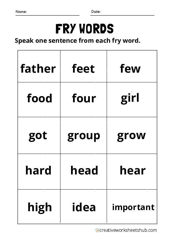 Fry Words Worksheets Part 3 - creativeworksheetshub