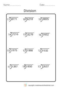 Free Division worksheets for class 4 - creativeworksheetshub