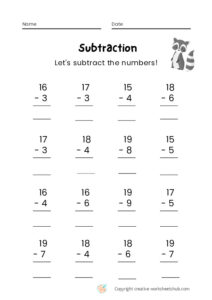 Grade 1 Subtraction Worksheets - creativeworksheetshub