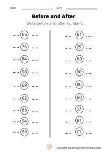 Kindergarten Maths l Before , After, and Between - creativeworksheetshub