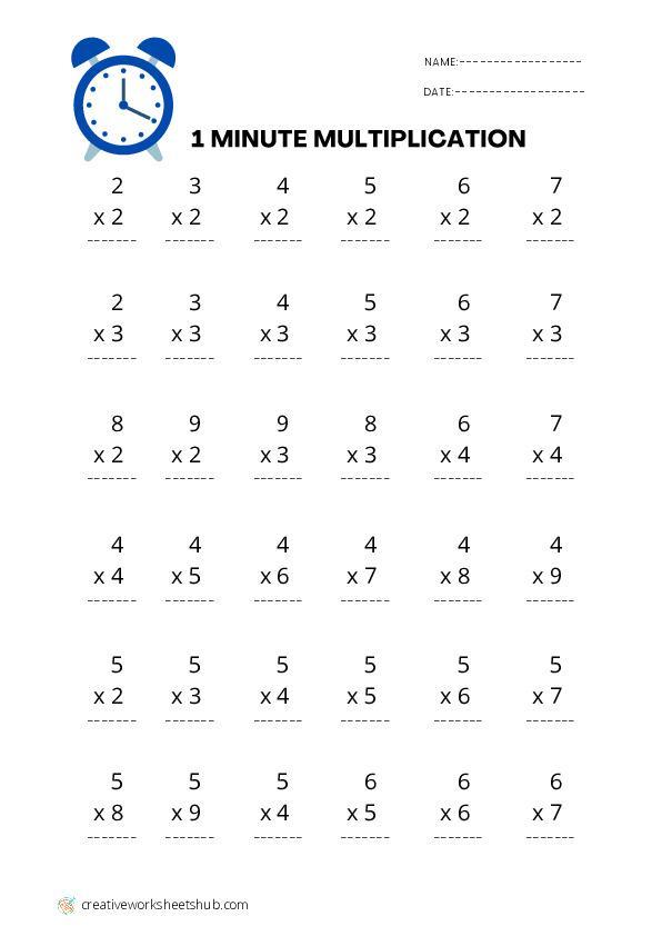 1 Minute Maths Practice Worksheets for Grade 1 – creativeworksheetshub