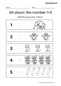 Numbers 1 to 9 Worksheets for Kindergarten - creativeworksheetshub