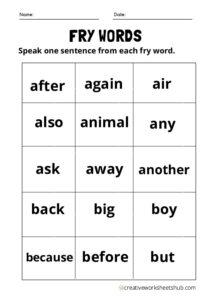 Fry Words worksheets Part 2 - creativeworksheetshub