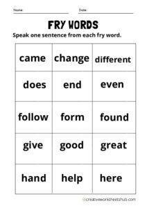 Fry Words worksheets Part 2 - creativeworksheetshub