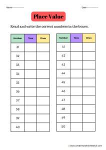 Place Value Worksheets For Grade 1 - creativeworksheetshub