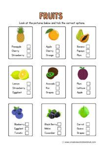 Fruits and Vegetable Worksheets For Kindergarteners - creativeworksheetshub