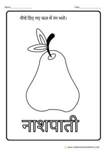Fruits Coloring Worksheets in Hindi - creativeworksheetshub