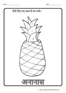 Fruits Coloring Worksheets in Hindi - creativeworksheetshub