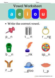 Vowel Worksheet for Grade 1 - creativeworksheetshub