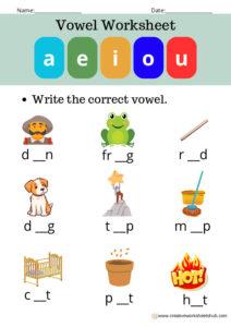 Vowel Worksheet for Grade 1 - creativeworksheetshub