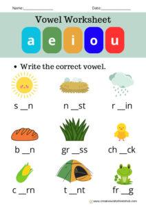 Vowel Worksheet for Grade 1 - creativeworksheetshub