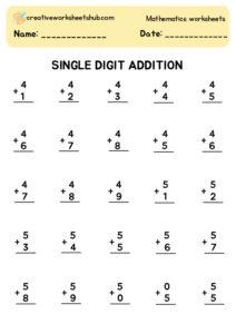 Single digit addition worksheets for grade 1 - creativeworksheetshub