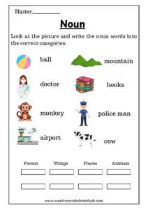 Noun worksheets for grade 1