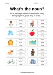 Grade 1 Free Noun Worksheets